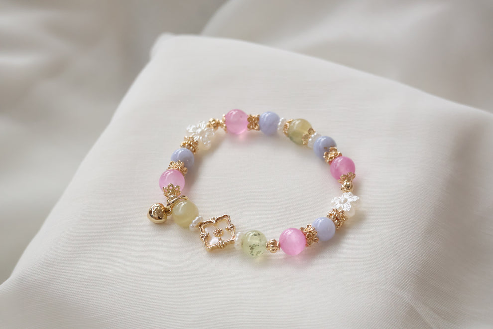 *Instocks* Prehnite, Pink Satin Spar & Blue Lace Agate with MOP Clover ...